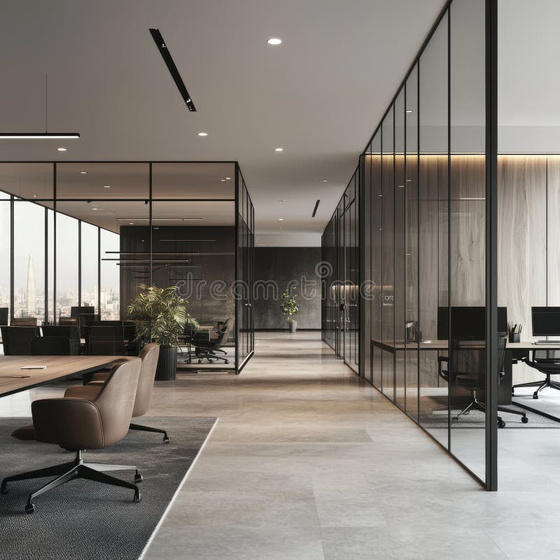 Modern Open Concept Office with Clean Lines Stock Illustration ...