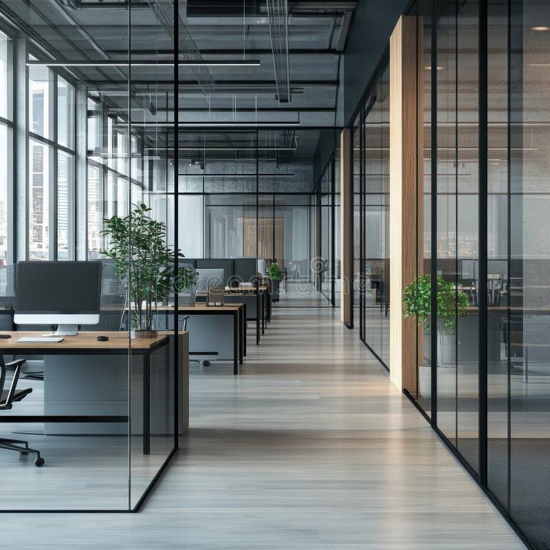 Modern Open Concept Office Layout with Clean Lines Stock Illustration ...