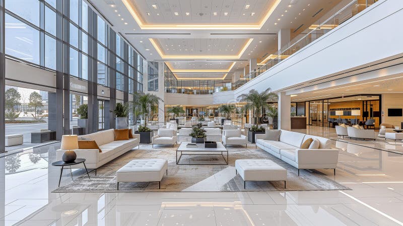 Modern Open-Concept Office Lobby with Elegant Decor Stock Illustration ...