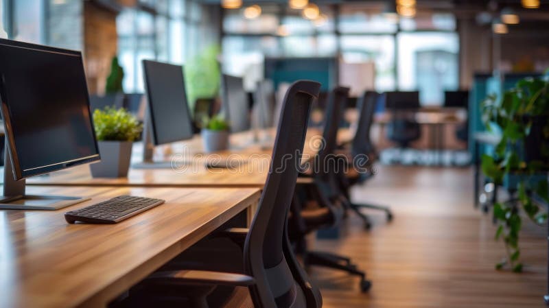 Modern Open Concept Office Space with Computers and Ergonomic Chairs in ...