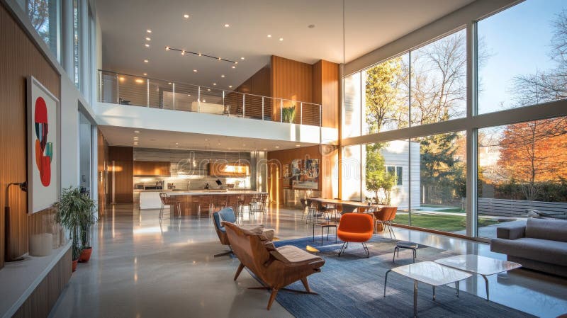 Modern Open Floor Plan Architecture: Clean Lines, Natural Light, and Spaciousness with People ...