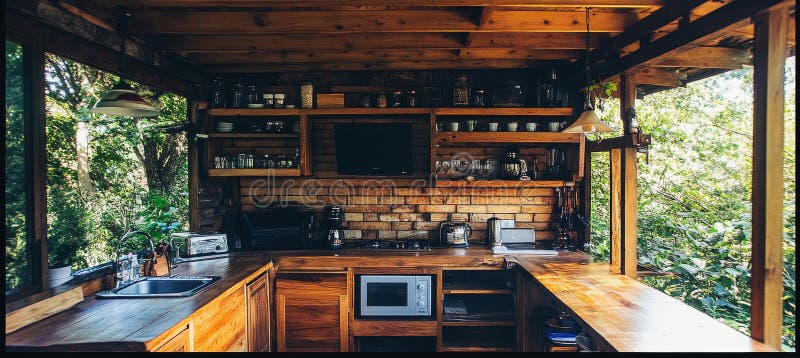 Modern Open Kitchen Design with Wooden Elements and Garden Views ...
