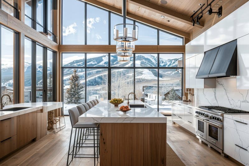 Modern Open Layout Kitchen in Mountain Home with Stylish Island and ...