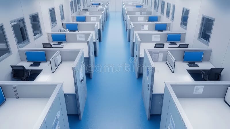 Modern Open Office Interior Design with Workstations Stock Illustration ...