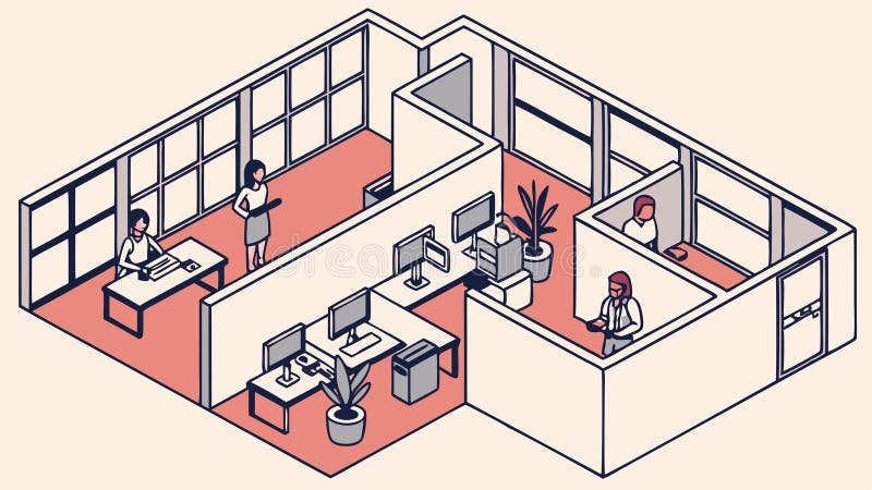 Modern Open Office, Multiple Workstations, Dynamic Work Environment, Vector Design Generative AI ...