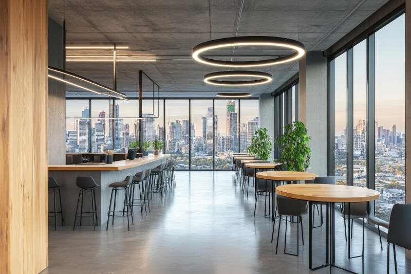Modern Open Office Space with Cityscape View. Minimalist Interior ...