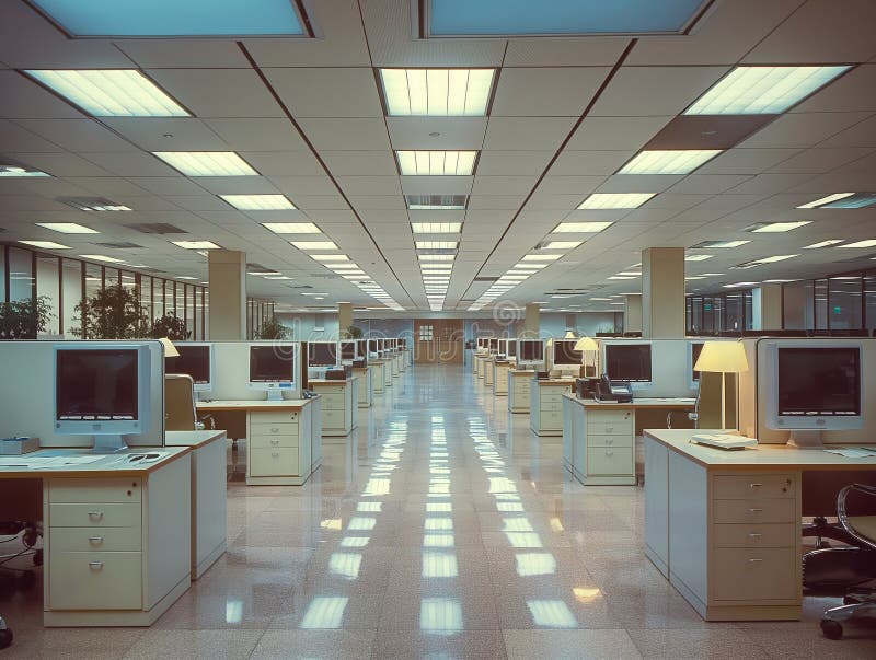 Modern Open Office Space with Cubicles and Computers Stock Image ...