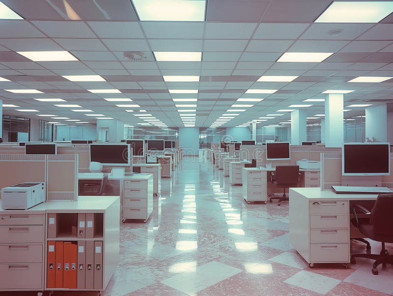 Modern Open Office Space with Cubicles and Computers Stock Image ...
