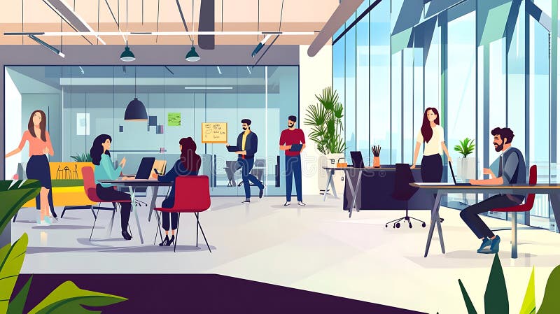 Modern Open Office Space with Diverse Team Collaboration and Creative ...