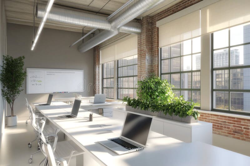 Modern Open Office Space with Large Windows, Natural Light, Indoor ...