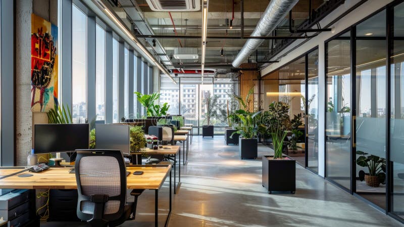 Modern Open Office Space with Natural Light and Plants. Contemporary ...