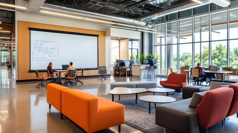 Modern Open Office Space with Team Collaboration and Natural Light ...