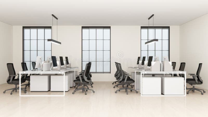 Modern Open Office Workspace with Computers and Chairs Stock ...