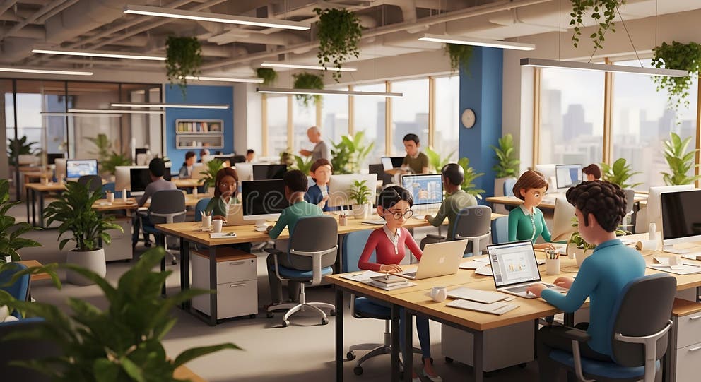 Modern Open Office Workspace with Diverse Employees Working at ...