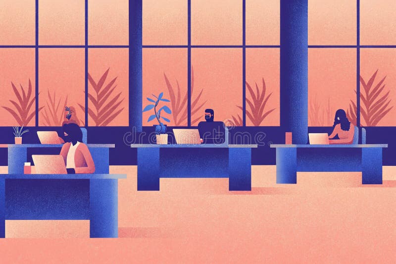 Modern Open Office Workspace with Diverse Professionals in Stylish ...