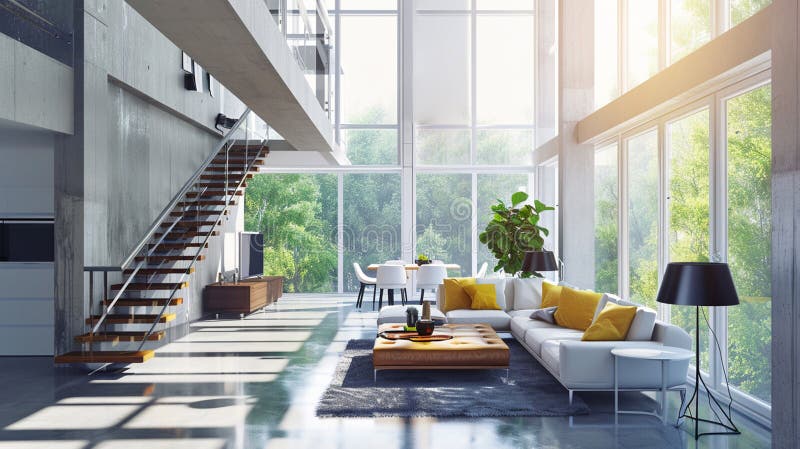 Modern Open-plan Apartment in Attic, Loft Style. Generative Ai Stock ...