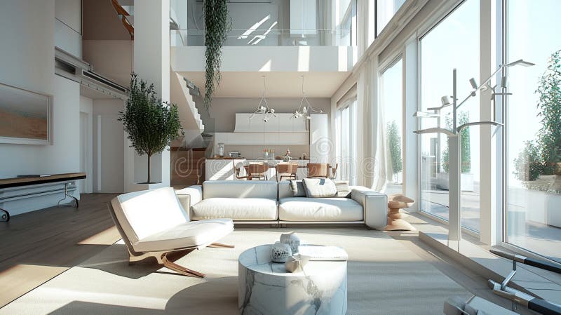 Modern Open-plan Apartment in Attic, Loft Style. Generative Ai Stock ...