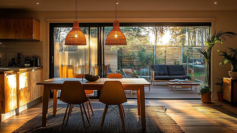 Modern Open-plan Dining Area with Outdoor Views Stock Illustration ...