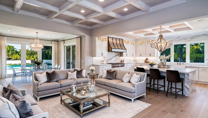 Modern Open Plan Kitchen and Living Room Showcasing Elegant Interior ...