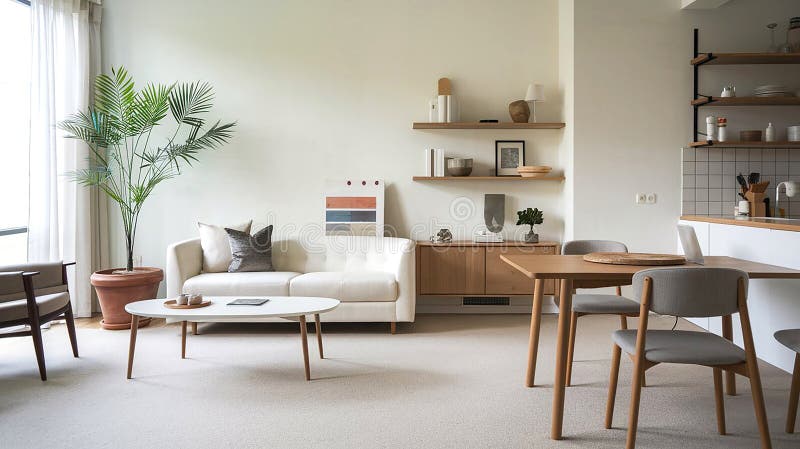 Modern Open-Plan Living Area with Dining Nook Stock Illustration ...