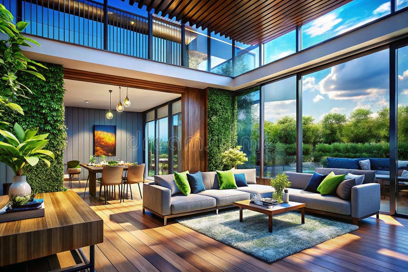 Modern Open-plan Living Area, Natural Light, Lush Greenery, Overlooking ...