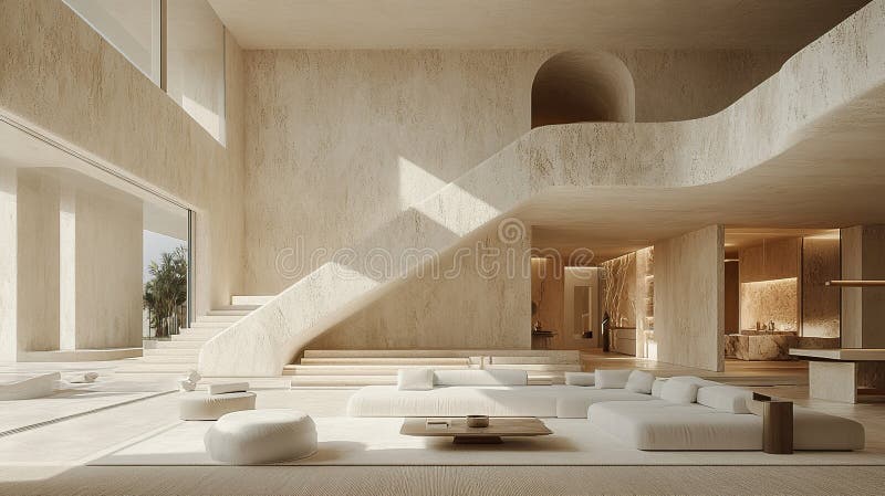 Modern Open-plan Living Area with Neutral Color Scheme and Sweeping ...