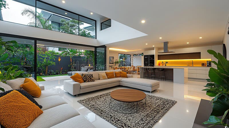 Modern Open-plan Living Area with Outdoor Access Stock Illustration ...