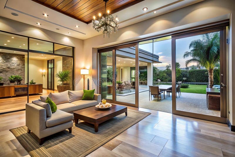Modern Open-plan Living Area with Patio Access Stock Photo - Image of ...