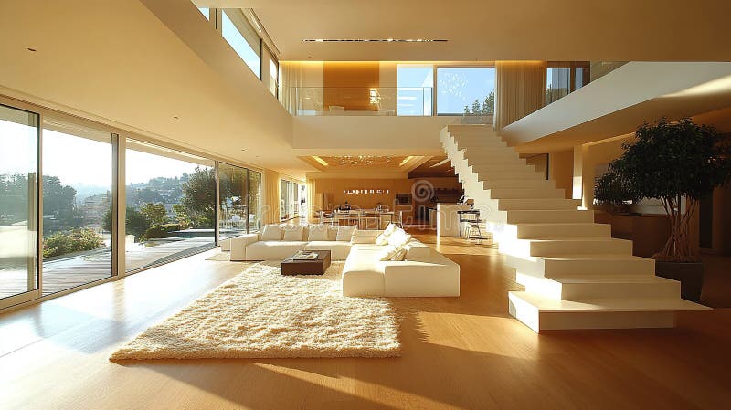 Modern, Open-plan Living Area with Stunning Views Stock Illustration ...