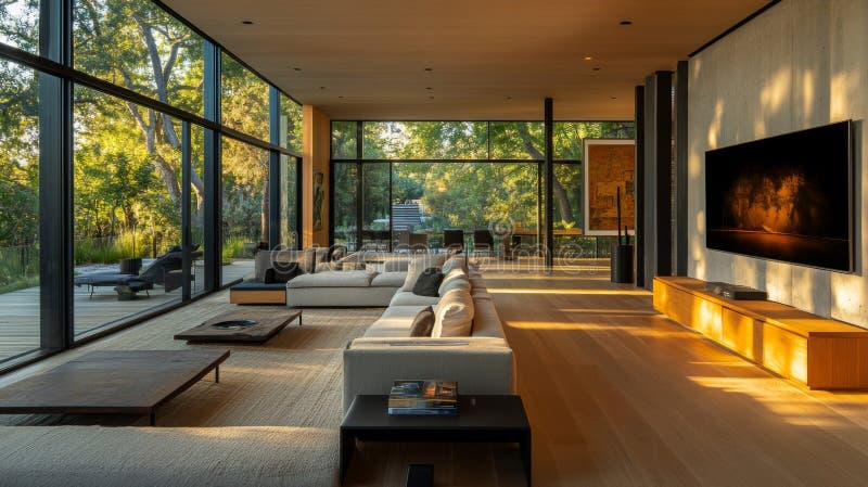 Modern Open Plan Living Room with Abundant Natural Light and Sectional ...