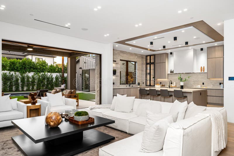 Modern Open-plan Living Room and Kitchen. Stock Image - Image of ...