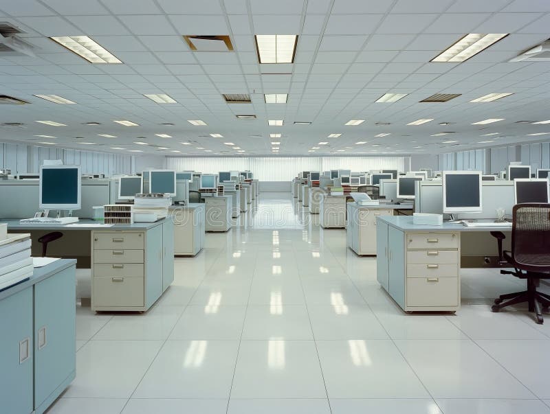 Modern Open-Plan Office with Cubicles and Computers Stock Image - Image ...