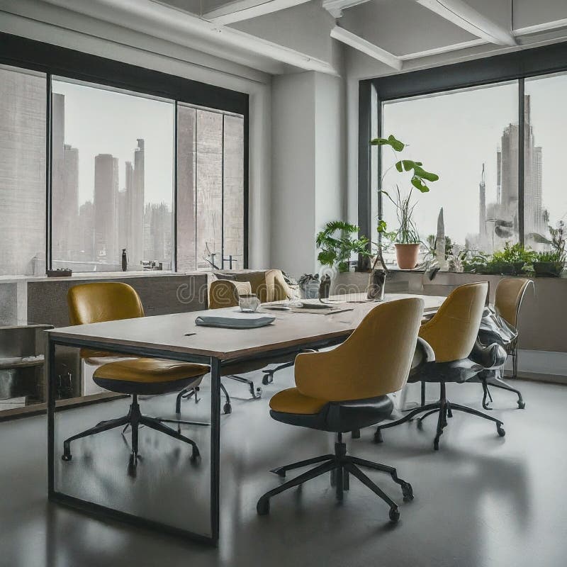 Modern Open Plan Office with Desks and Chairs Stock Illustration ...