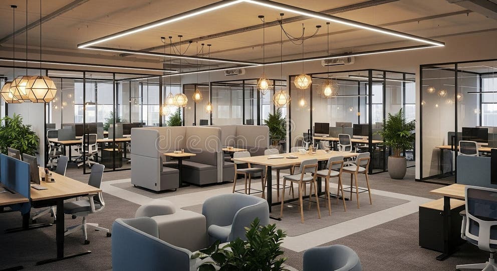 Modern Open-plan Office Features Diverse Collaborative Workspaces and ...
