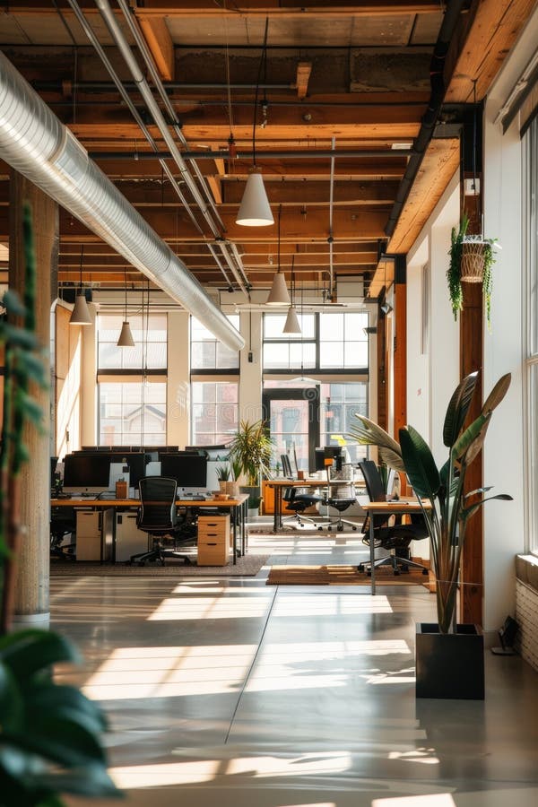 Eco-Friendly Open Plan Office with Natural Light and Sustainable ...