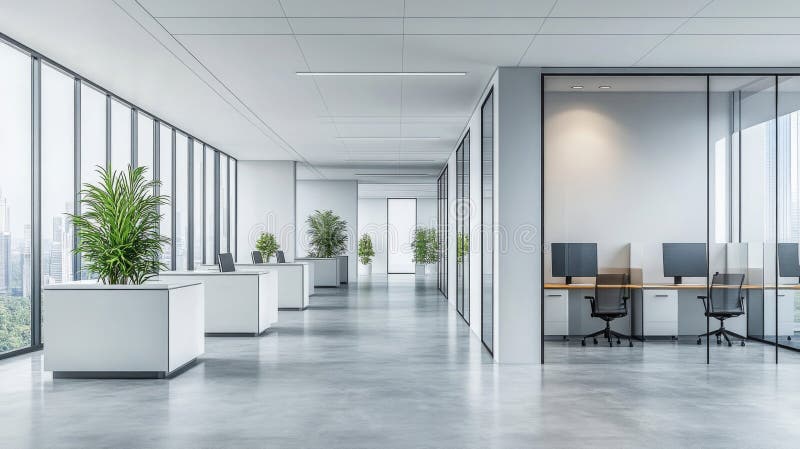 Modern Open Plan Office Interior with City View Stock Illustration ...