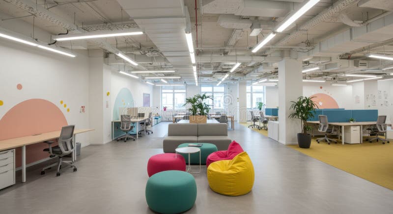 Modern Open Plan Office Interior Design with Pastel Colors and ...