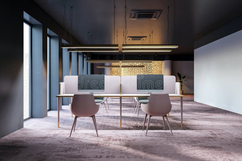 Modern Open-plan Office Interior with Desks, Chairs, and Computers in a ...