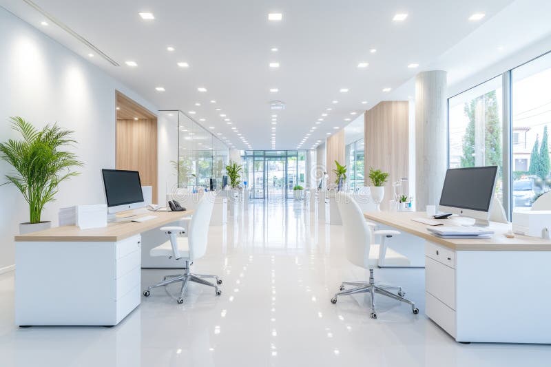 Modern Open Plan Office Interior with Desks and Computers Stock ...