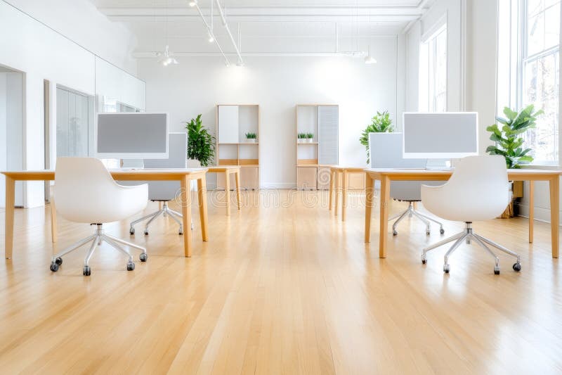 Modern Open Plan Office Interior with Desks and Computers Stock ...