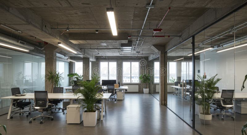 Modern Open Plan Office Interior with Industrial Design Elements Stock ...