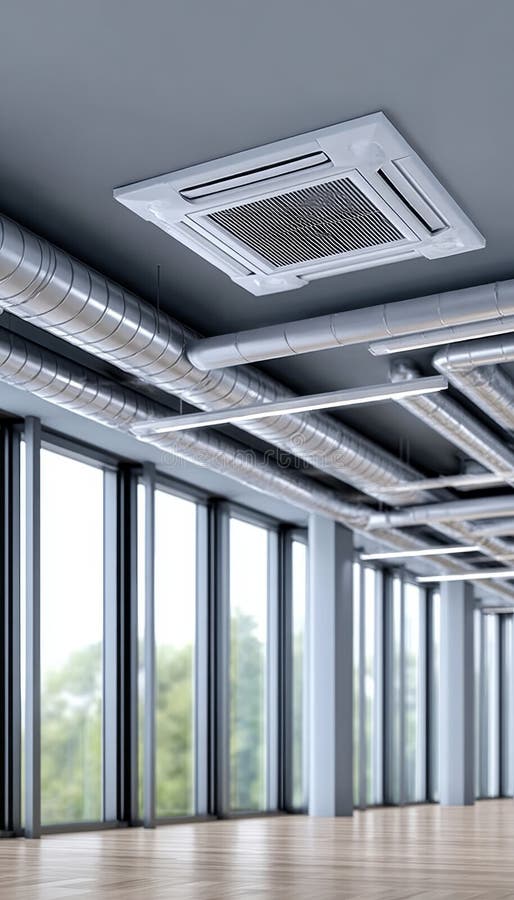 Modern Open-plan Office with Metal Ductwork and Cassette Air ...