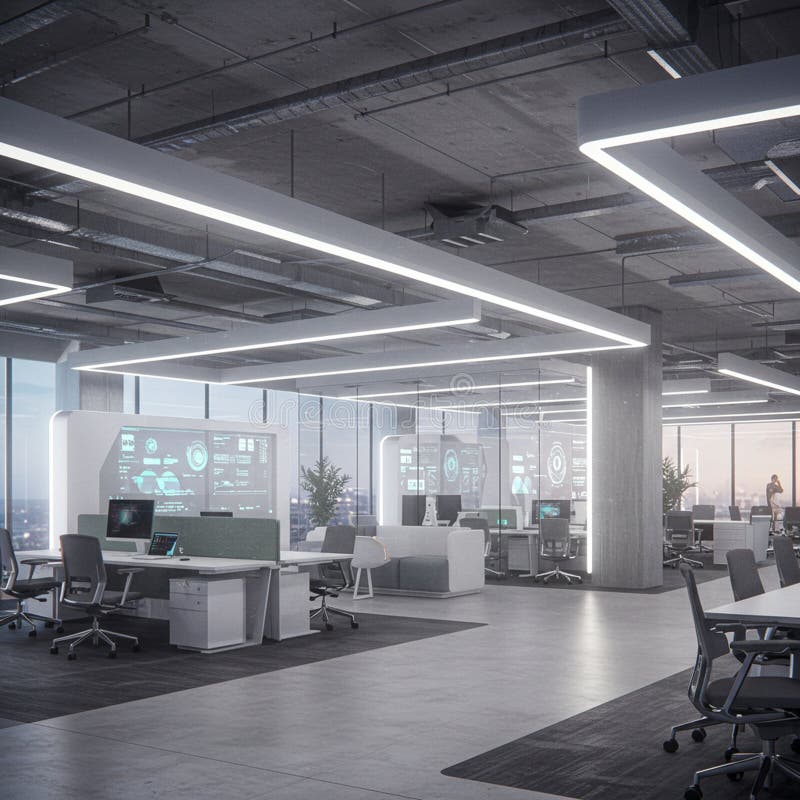 Modern Open-plan Office with Minimalist Design, Featuring Large Floor ...