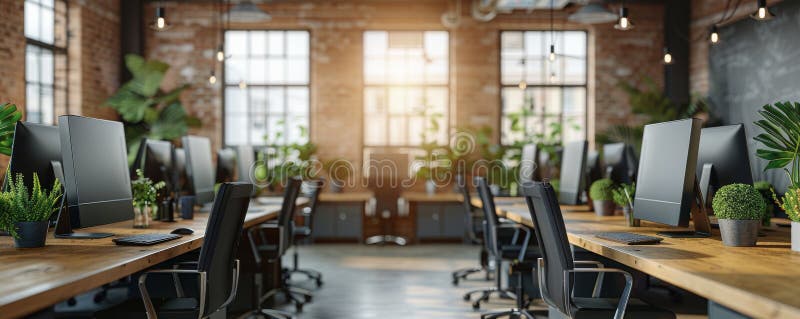Open Office Interior Green Walls Modern Workstations Stock Photos ...