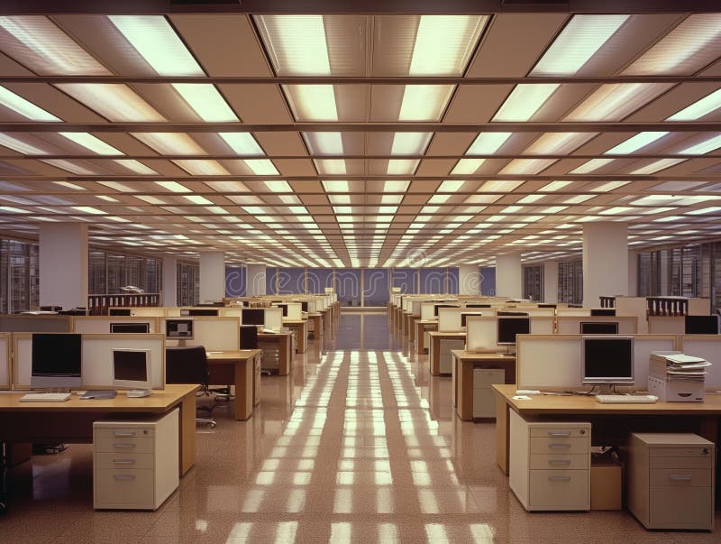 Modern Open-Plan Office with Rows of Desks and Computers Stock Photo ...