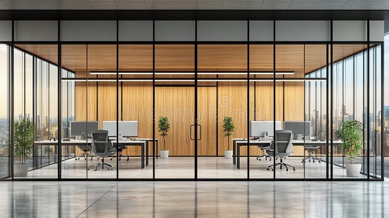 Modern, Open-plan Office Space with City Views Stock Illustration ...