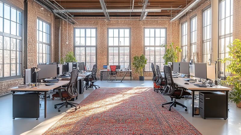 Modern Open-plan Office Space with Large Windows Stock Illustration ...