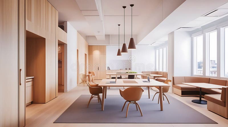 Modern Open-Plan Office Space with Warm Wooden Accents Stock ...