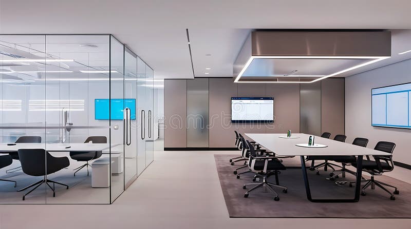 Modern Open-Plan Office Space with Warm Wooden Accents Stock ...