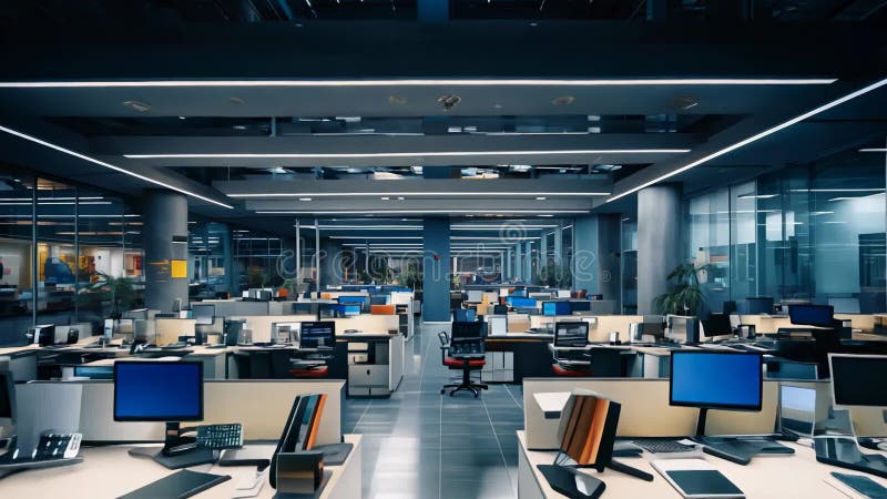 A Modern Open-plan Office with Spacious Workstations, Large Windows ...